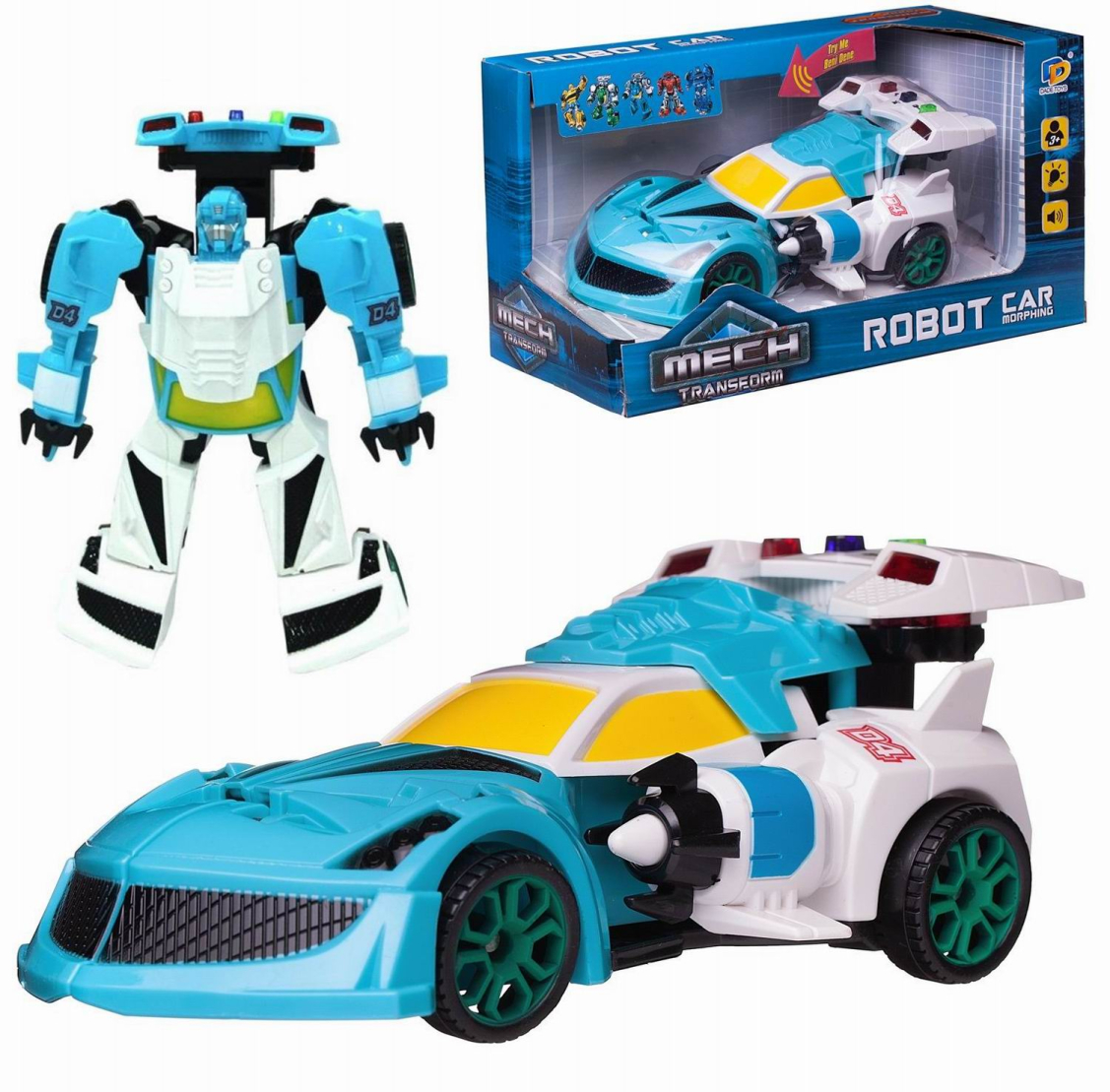 Машина-трансформер Junfa бирюзово-белая (трансформация в робота), свет, звук | купить, цена, отзывы
